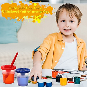 10 Pcs Children's No Spill Paint Cups Leakproof Paint Cups with Lids for Kids Toddlers and 10 Pieces Matching Colored Painting Round Brush Set Outdoor Art Supplies for Kids