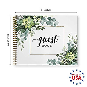 Canopy Street Hardcover Lush Greenery Wedding Guestbook / 120 Lined Guest Signature Pages Inside / 11" x 8.5" Landscape Lay Flat Event Guest Book/Gold Metal Spiral Binding