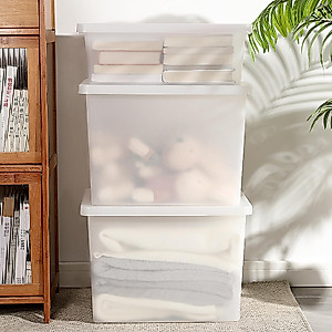 Sgoostood 40Qt Stackable Plastic Storage Bins with Lids,Clear Container to Organize, Clothes, Blankets,and Crafts on Closet Shelves,Garage, Totes, Tubs Boxes Organizing 4 Pack