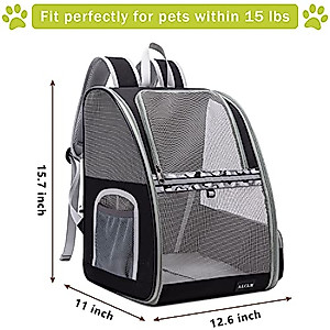 ALCLM Pet Carrier Backpack for Dogs and Cats Backpack,Puppies,Fully Ventilated Mesh,Airline Approved,Designed for Travel, Hiking, Walking & Outdoor Use-Black