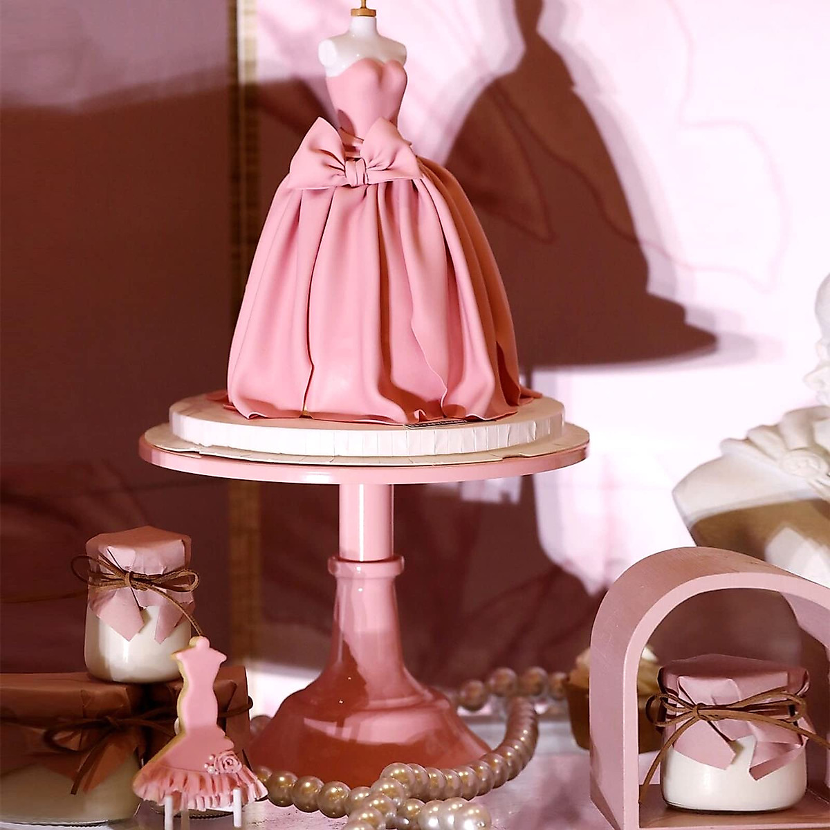 4 Pcs Pink Cake Stand Set Round Metal Cake Stands Metal Cupcake Holder Pink Dessert Table Display Set for Wedding Birthday Party Baby Shower Anniversaries Supplies