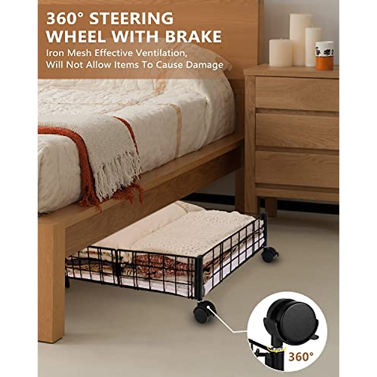 Under Bed Storage with Wheels, Underbed Storage Containers, Foldable Bedroom Storage and Organization with Handles, Underbed Storage Drawer for Shoes, Clothes, Toys, Blankets and Bedding (2 Pack, Black)