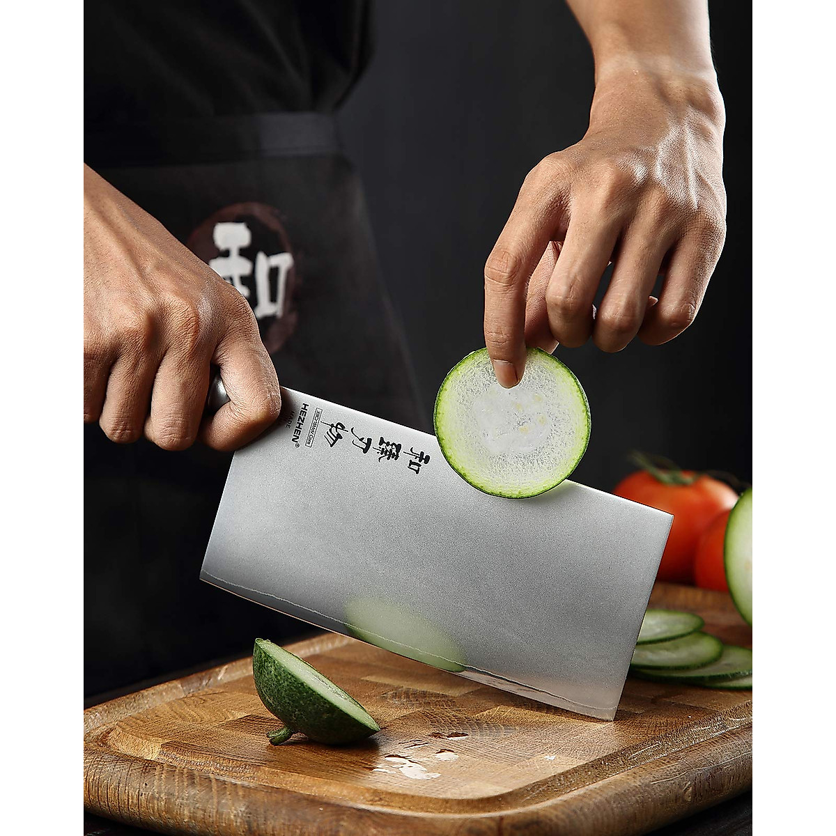 HEZHEN 7" Cleaver Knife, Composite Steel Chinese Kitchen Chef Knife, Clad Steel Butcher Knife, Padauk Wood Handle