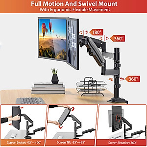 ErGear Dual Monitor Mount Arm 13-32 Inch, Adjustable Gas Spring Monitor Desk Mount Stand, VESA Mount 75/100mm with C Clamp, Grommet Mounting for Most Flat Curved Monitors, Hold up to 26.5lbs