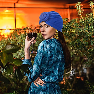 SATINIOR 4 Pieces African Pattern Headwrap Pre-Tied Bonnet Turban Knot Beanie Cap Headwrap Hat (Green, Yellow, Blue, Camel)