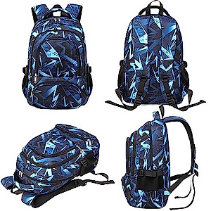 BLUEFAIRY Boys Backpack Kids Elementary Primary Middle School Bags Child Bookbags Lightweight Sport Travel Gift Mochila para Niños Aged 4 5 6 7 8 9 10 Blue (17Inch)