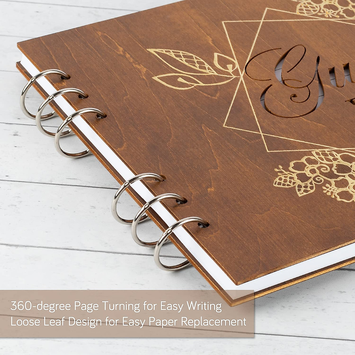 Creawoo Wooden Wedding Guest Book Reception Sign in Guestbook with Table Sign, Pen & Holder, Hardcover Memory Registry Photo Album with 90 White Pages for Wedding, Baby Shower, Birthday-11 x 8.5"