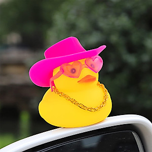 wonuu Car Rubber Duck Car Duck Decoration Dashboard Car Ornament for Car Dashboard Decoration Accessories with Mini Flower Hat Swim Ring Necklace and Sunglasses, I_red Heart Glasses&Pink Hat