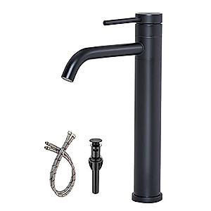Hotis Modern Matte Black Vessel Sink Faucet, 360 Swivel Vessel Faucets for Sink 1 Hole, Tall Body Single Handle Mixer Spout Stainless Steel with Pop Up Drain