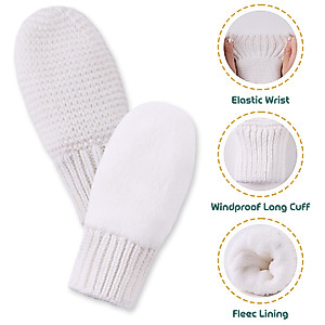 Basic Winter Baby Beanie Gloves Boys Girls Knitted Hat Pompom Kids Earflap Hats Warm Infant Toddler Beanie Mittens Set(White(Hat+Gloves),S)