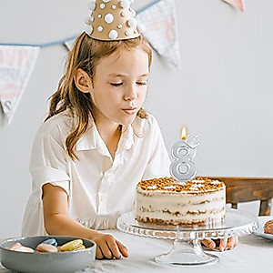 3inch Crown Number Candle, 3D Birthday Number Candle Cake Topper with Crown Cake Numeral Candles Number Candles for Birthday Anniversary Parties (Silver, 7)