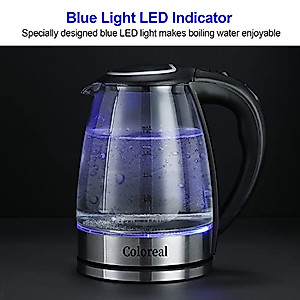 Glass Electric Kettle, 1.8 Liter Tea Kettle With Blue LED Light, 1500W Cordless Portable Water Boiler for Boiling Water, Auto Shut Off And Boil-Dry Protection Glass Teakettle BPA Free