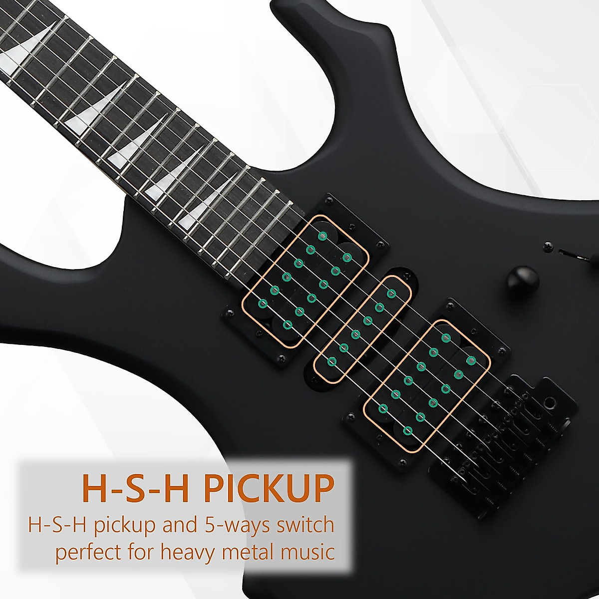 Ktaxon Burning Fire Design Electric Guitar Kit, 39-inch HSH Pickup Electric Guitar Beginner Guitar Set with Amplifier, Rosewood Fingerboard, 5-Ways Pickup Switch (Matte Black)