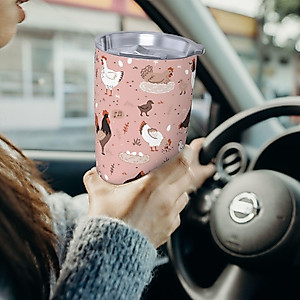 CHASOEA Chicken Tumbler 20oz Rooster Hen Stainless Steel Insulated Tumblers with Lid and Straw Animal Pink Travel Coffee Mug Tea Wine Cups Water Bottle Chicken Gifts for Women Chicken Lovers
