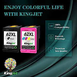 Kingjet 62XL Ink Cartridges Black and Color Remanufactured Replacement for HP 62 XL Ink for Envy 7640 5660 5540 5640 5642 7645 5644 5549 Officejet 5740 5741 5780 OfficeJet 200 250 Printer