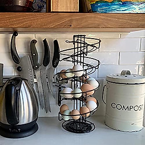 Rotating Egg Organizer Basket, Spiral Design Metal Egg Rack, Stable Base Egg Dispenser Rack, Large Capacity Egg Storage Display Holder Rack, Egg Rack Countertop, Kitchen (Without Handle Black)