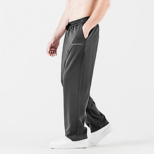 HHZ Men's Cotton Casual Loose Fit Sweatpants Yoga Baggy Sweats Open Bottom Sweatpants Lounge Jogging Gym Workout Pants Wide Leg Sweatpant(Y001Grey,38)