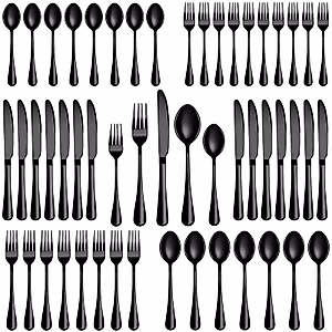 30 Pcs Black Silverware Set, Stainless Steel Flatware Set Service for 6, Mirror Polished Cutlery Utensil Set, Durable Home Kitchen Eating Tableware Set, Include Fork Knife Spoon Set, Dishwasher Safe