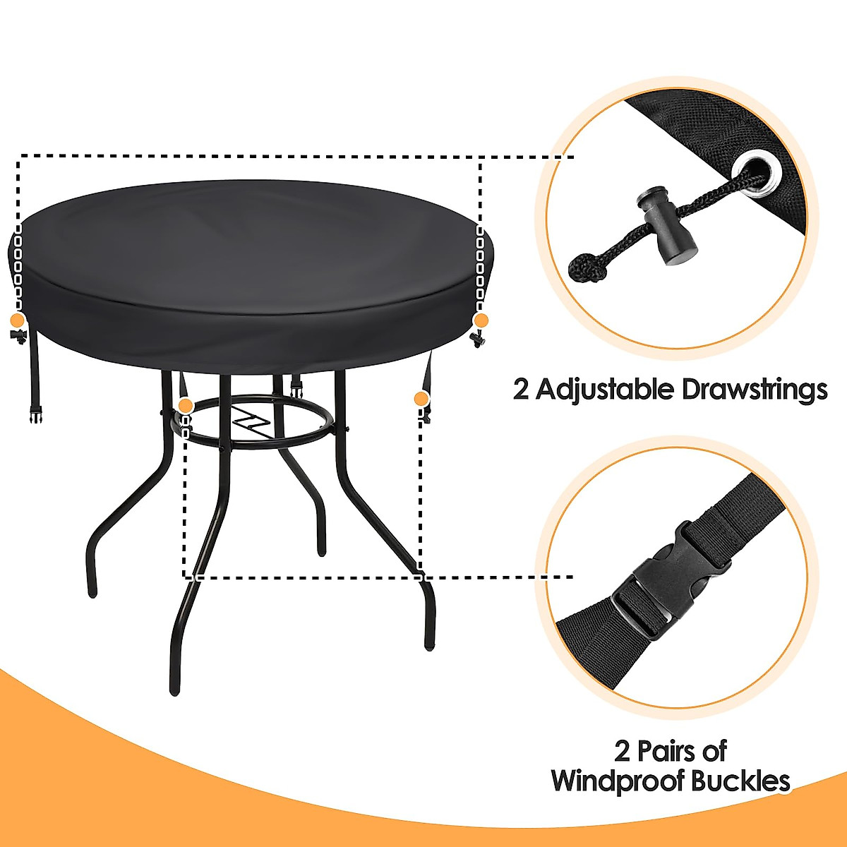 TOHONFOO Outdoor Round Table Cover - Waterproof Anti-UV Round Patio Table Cover - Fits Round Outdoor Table Up to 34-36 Inch