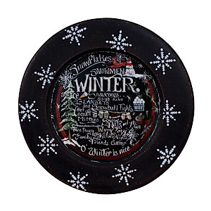 CVHOMEDECO. Winter Decorative Plate Primitives Distressed Round Christmas Display Wooden Plate Home Décor Art, 9-3/4 Inch