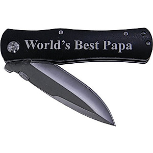 World's Best Papa Folding Pocket Knife - Great Christmas or Father's day gift for papa, grandpa (Black Handle)