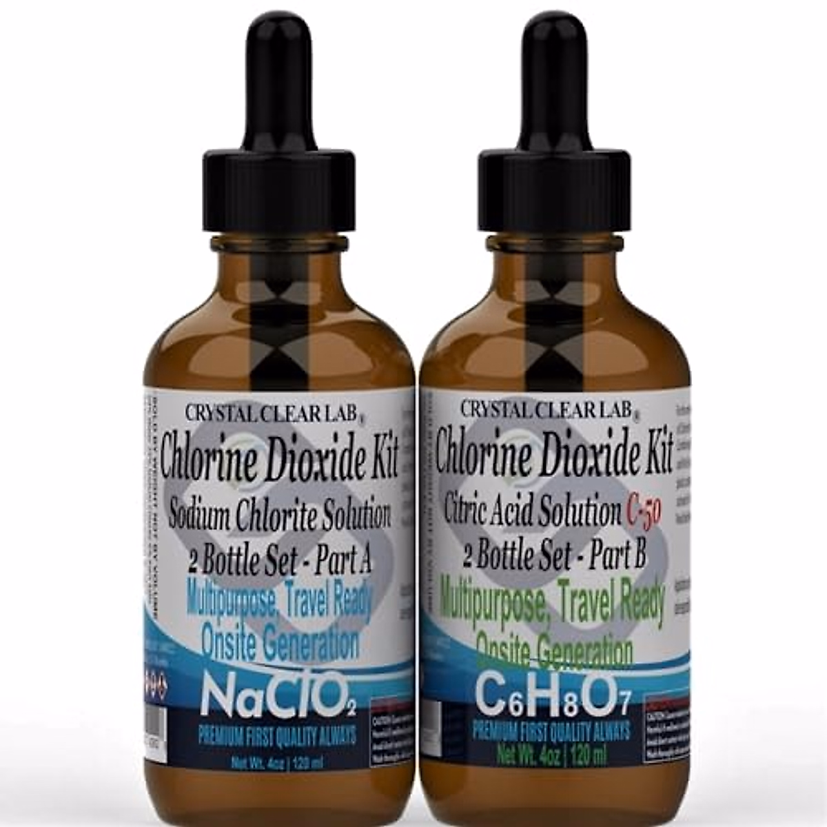 Crystal Clear Lab Chlorine Dioxide Kit - 4oz Citric Acid, Solution, 2 Bottles (8 oz)
