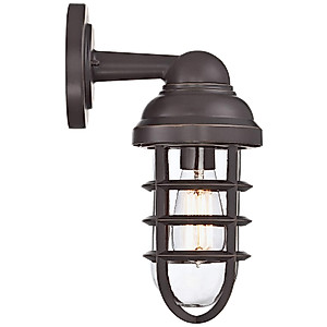 John Timberland Marlowe Rustic Industrial Farmhouse Outdoor Wall Light Fixture Bronze Cage 13" Clear Glass for Exterior Barn Deck House Porch Yard Patio Outside Garage Front Door Garden Home