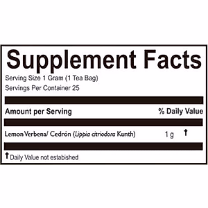 Lemon Verbena 25 Teabags of Cedron Herbal Tea All Natural Lemon Beebrush from Peru Used to Add Lemon Flavor in Cooking Perfumes Essential Oil