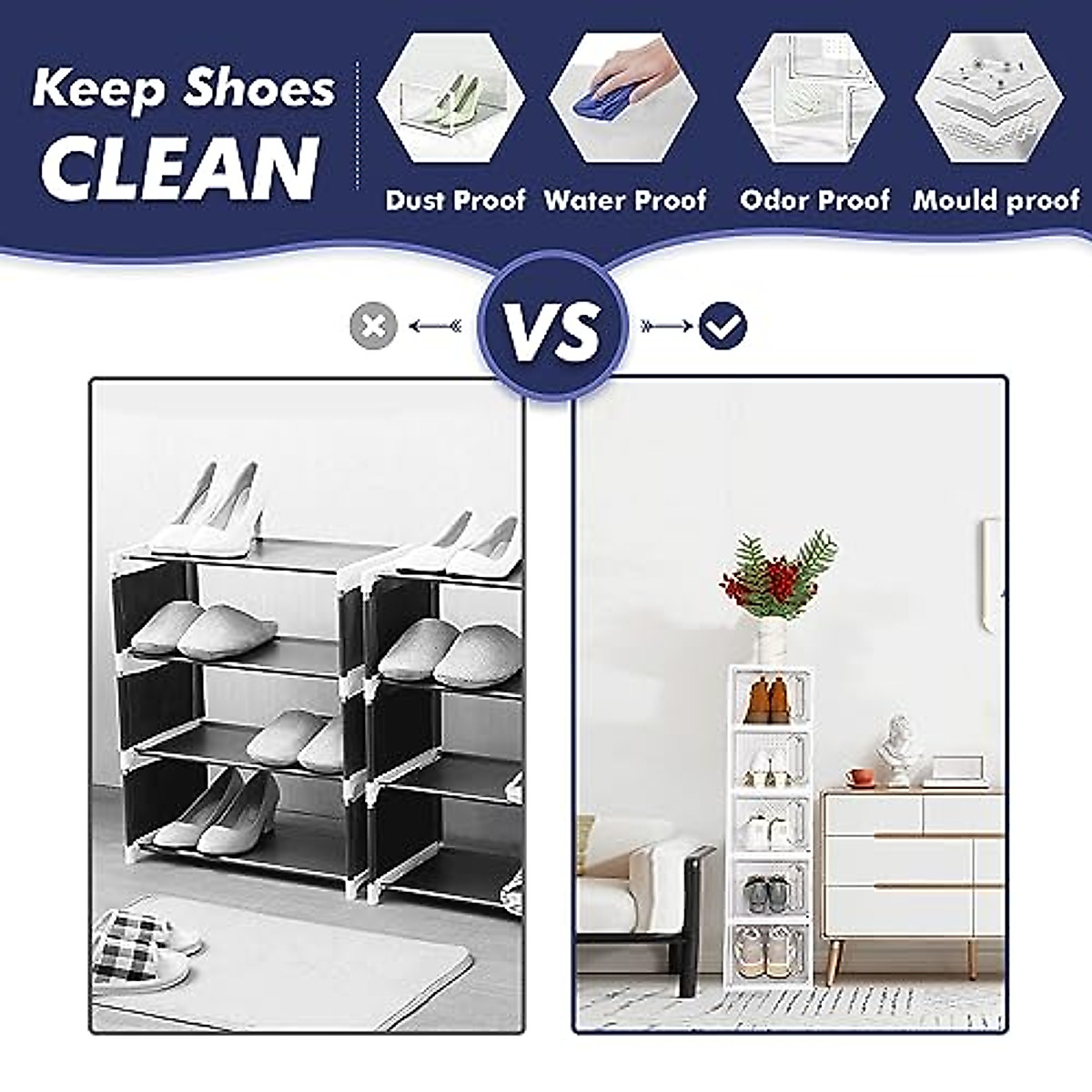 GONAT Large Shoe Organizers, 12 Pack Boxes Clear Plastic Stackable, Dust-Proof For Closet, Good Replacement For Shoe Rack, Under Bed, White.