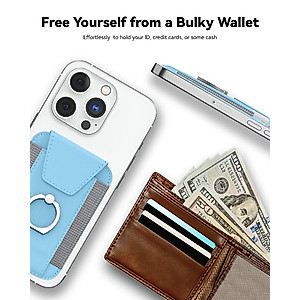 Amzone Magnetic Wallet with Card Holder, Compatible with Mag-Safe Wallet, Leather Card Holder, Wallet with Phone Ring for iPhone 15/14/13/12 Series, 7 Cards Holder (Light Blue)