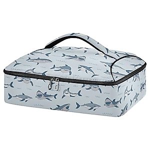Kcldeci Insulated Thermal Food Carrier Insulated Casserole Carrier for Hot or Cold Food,Shark Sea Animal Insulated Tote Bag for Potluck Cookouts Parties Picnic,Lasagna Lugger