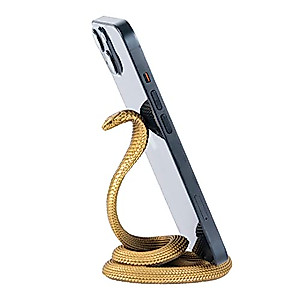 COPPERTIST.WU Cobra Phone Stand for Desk, Snake Cell Phone Holder Mobile Phone Tablet Desktop Smartphone Cellphone Accessories Office Home Statue Decor Ornament, Brass