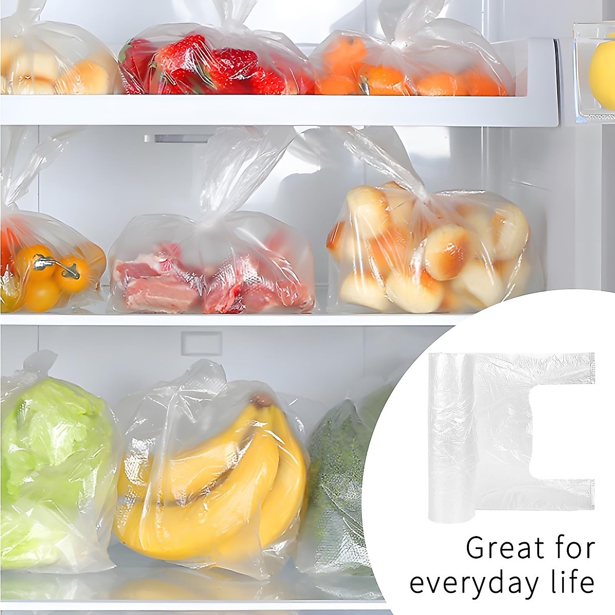 Muranana 12" x 16" Food Storage Bags Plastic Produce Bag, Grocery Clear Bag for Fruits, Vegetable, Bread, Plastic Bags, Food Storage Clear Bags, 350 Bags (1 Roll)