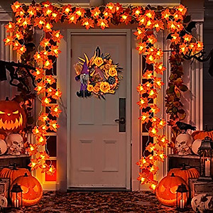 2 Pack Fall Decor Enlarged Maple Leaf Fall Lights Thick Leaf Garlands,Total 20Ft 40LED Lights Battery Operated Waterproof Fall Decorations Home Indoor Outdoor Autumn Thanksgiving Halloween Decor