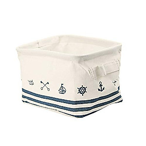 Orino Waterproof Nursery Nautical Fabric Small Storage Baskets Beach Anchor Theme Collapsible Portable Storage Bins with Handle for Cloth, Toys, Books, Sundries, Set of 3