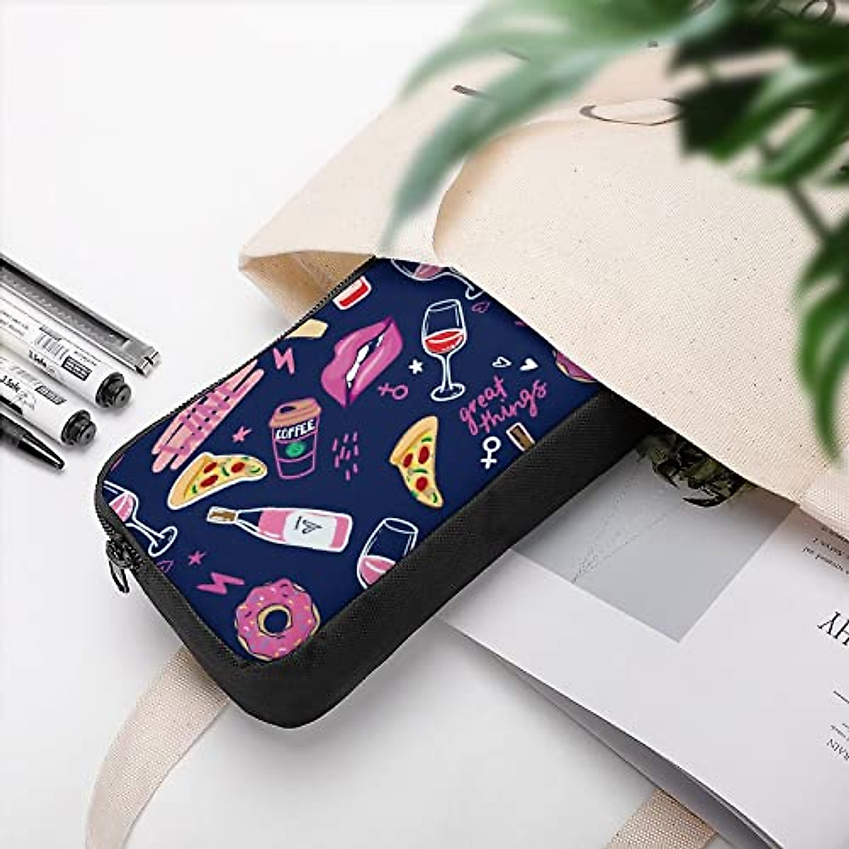 Fashion Wine Pattern Pencil Case Pencil Pouch Coin Pouch Cosmetic Bag Office Stationery Organizer