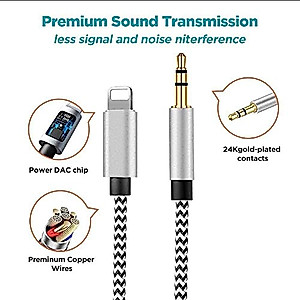 2Pack Aux Cord for iPhone, Apple MFi Certified 3.3ft Lightning to 3.5mm Aux Audio Auxiliary Cable for iPhone 14 13 12 11 XS XR X 8 7 iPad iPod, iPhone Aux Cord for car/Home Stereo, Speaker, Headphone