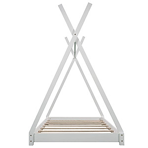 Merax Twin Wood Teepee Bed Cute Tent Platform Bed for Kids Boys Girls,No Box Spring Needed,Easy Assemble (Twin,White)