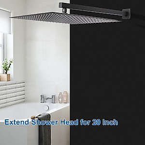 HarJue Shower Arm, Rain Shower Head Extension Extender, With Flange and Teflon Tape, Made of Thicken Stainless Steel for Bathroom Rainfall Showerhead (20 Inch, Matte Black)