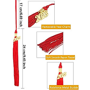 Fahacop 25 Pack 2023 Graduation Tassels Graduation Cap Tassel Charm Academic Graduation Tassels with Gold Date Charm for 2023 Year Graduation Party Ceremony (Red)