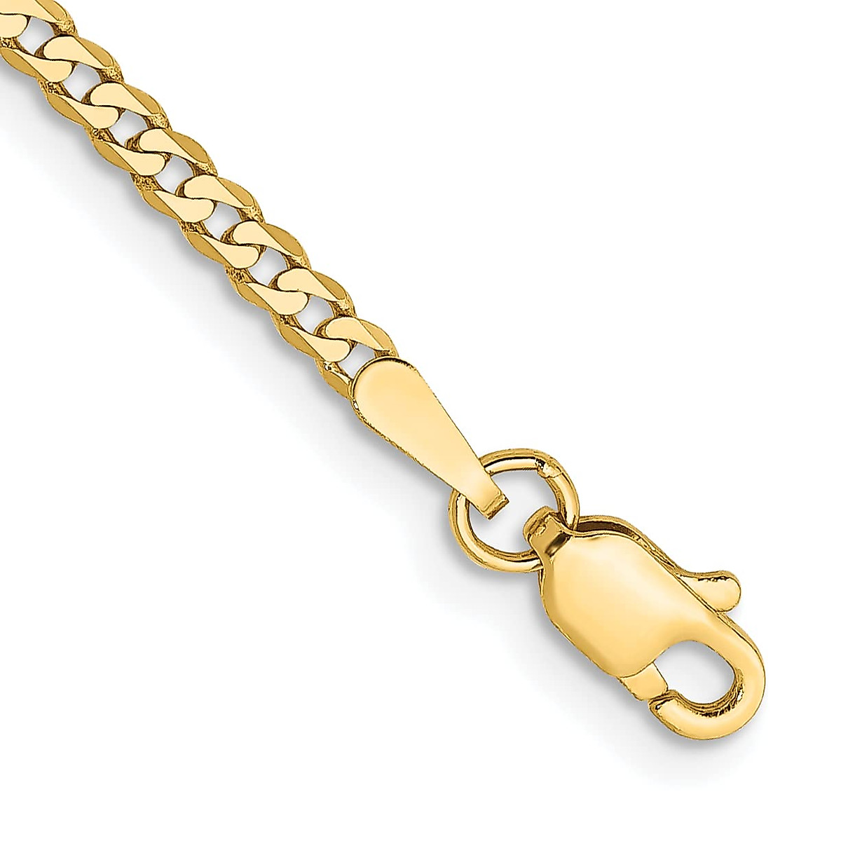 Avariah Solid 10k Yellow Gold 2.2mm Flat Beveled Curb Chain Anklet - 10"