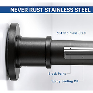 BRIOFOX Industrial Shower Curtain Rod - Never Rust Non-Slip 43-72 Inch Stainless Steel, Matte Black