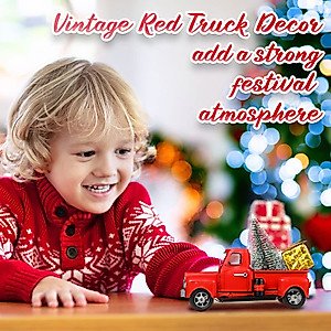 Christmas Red Truck Decor Vintage Red Truck Decor Handcrafted Red Metal Truck Car Model Farmhouse Truck Planter Decor for Christmas Decoration Kitchen Bedroom Garden Outside Home Decor (Novel Style)