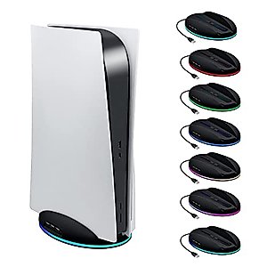 Tolesum RGB Vertical Holder Stand for PS5 Console, LED Light Base with 3 Extra USB Hub Docking Station Stand for PS5 Console - Black