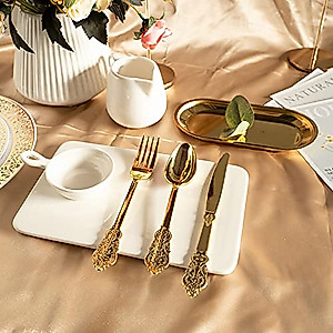 N9R 300pcs Gold Plastic Silverware Dinnerware Flatware- Heavyweight Gold Plastic Cutlery Set, 100 Gold Forks, 100 Gold Spoons, 100 Gold Knives, Gold Utensils for Party, Wedding,Birthday