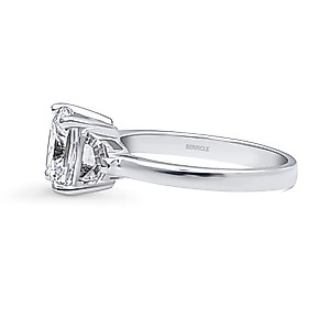 BERRICLE Sterling Silver 3-Stone Wedding Engagement Rings Cushion Cut Cubic Zirconia CZ Ring for Women, Rhodium Plated Size 9