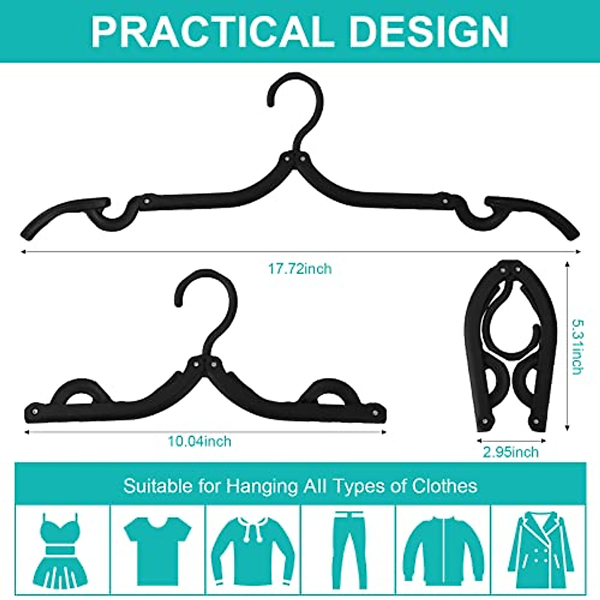 12 PCS Travel Hangers,Portable Folding Clothes Hangers,Black Foldable Hangers Lightweight Travel Accessories,Non-Slip Folding Hangers for Clothes,Foldable Clothes Drying Rack for Travel and Home