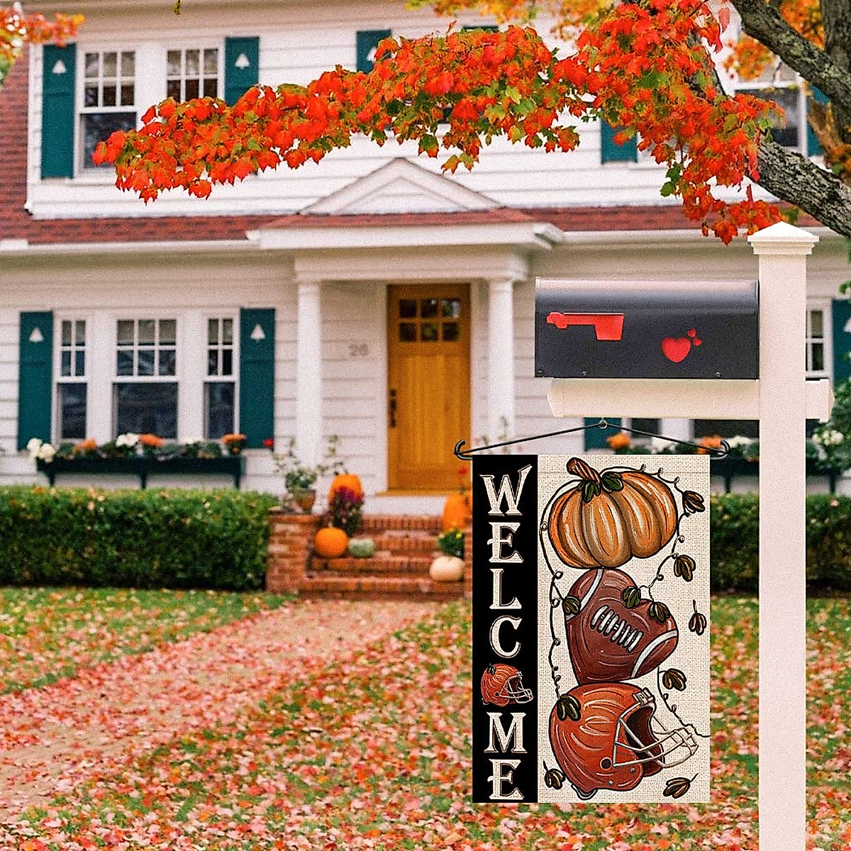 Fall Football Welcome Garden Flags 12x18 Inch Vertical Double Sided, Pumpkin Autumn Sports Game Day Sign Thanksgiving Seasonal Yard Outside Decor DF330