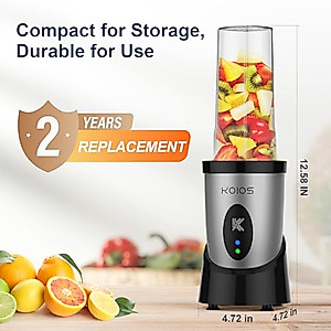 KOIOS Smoothie Blender, 900W Personal Blender for Shakes and Smoothies Kitchen with 2 No-BPA 22oz Portable Blender Cups, Single Serve Smoothies Maker Mixer for Juices, Nutritious Recipe (Light Grey)