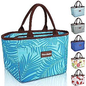 Tirrinia Lunch Bags for Women Men, Cute Insulated Lunch Tote Bag for Women, Fashionable Leakproof Lunch Box for Adult, Reusable Large Cooler Lunch Bag for Working/Picnic - Blue Leaf
